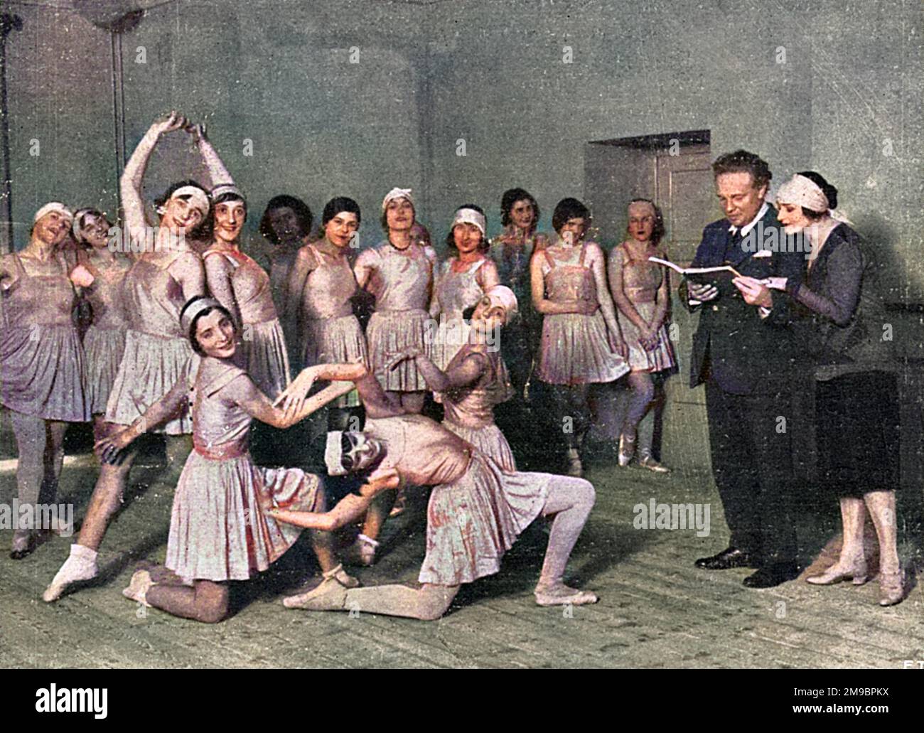 OTTORINO RESPIGHI Italian composer, with a troupe of dancing girls ...