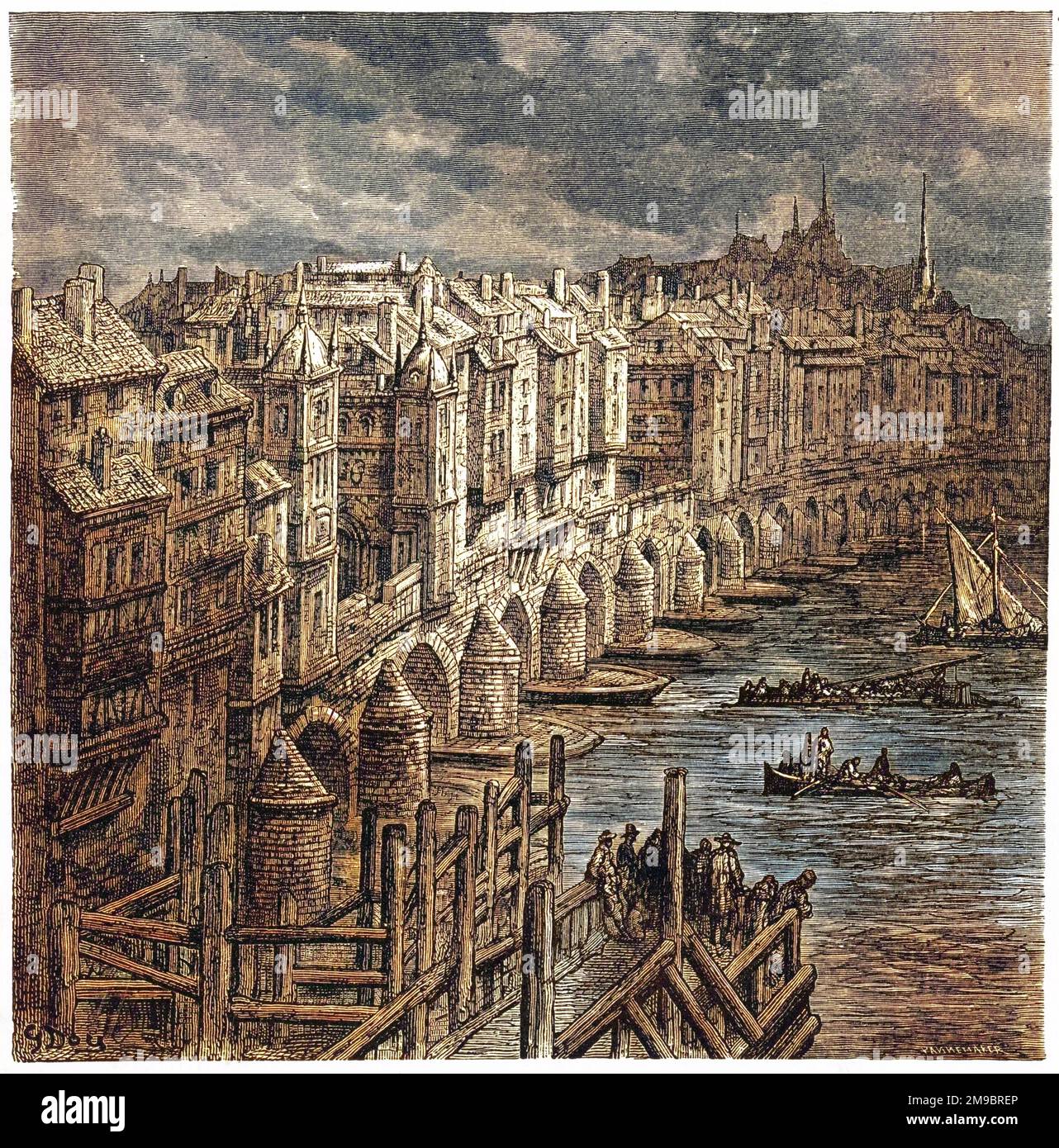 Old London Bridge at the end of the 17th century Stock Photo - Alamy