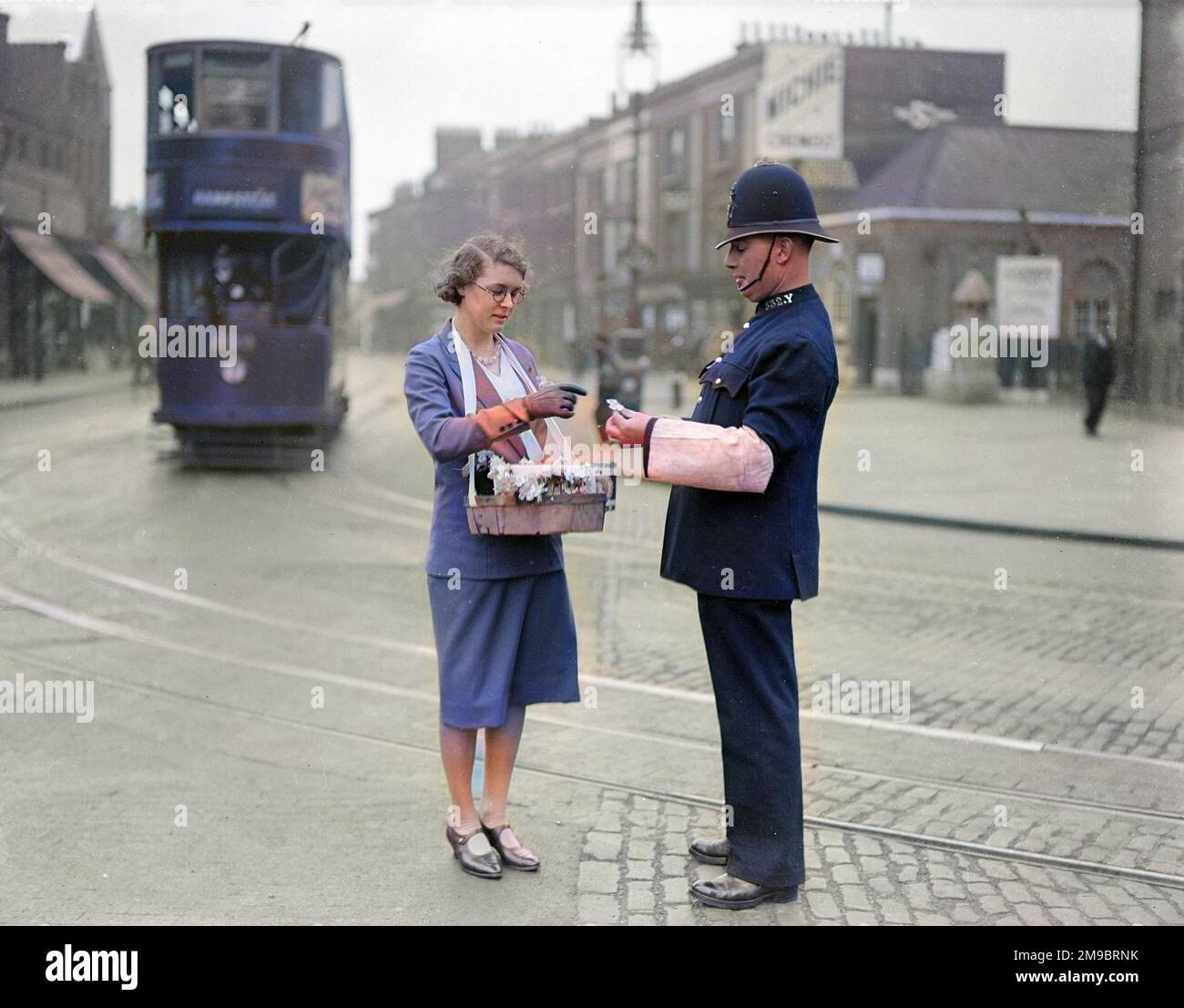 A girl sells an Alexandra rose for charity to a London traffic ...