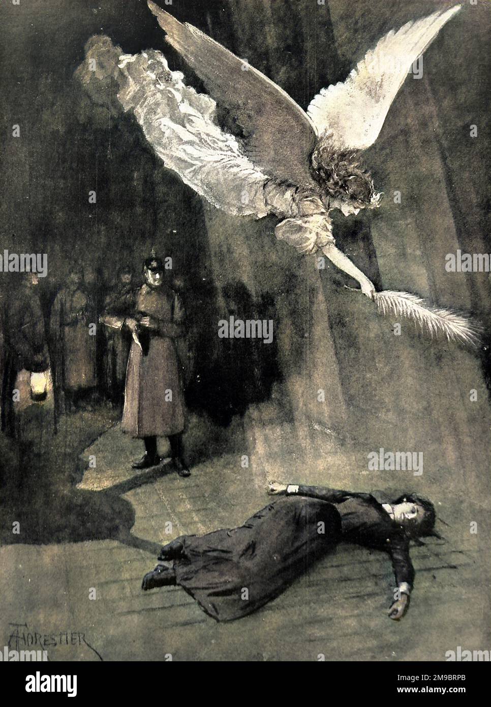 Entitled, 'She Died like a Heroine' showing Edith Cavell, shortly after ...