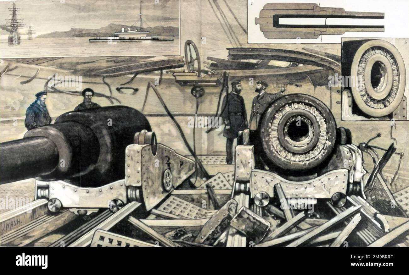 H.M.S Thunderer, the damage caused by the bursting of the 38 ton gun ...