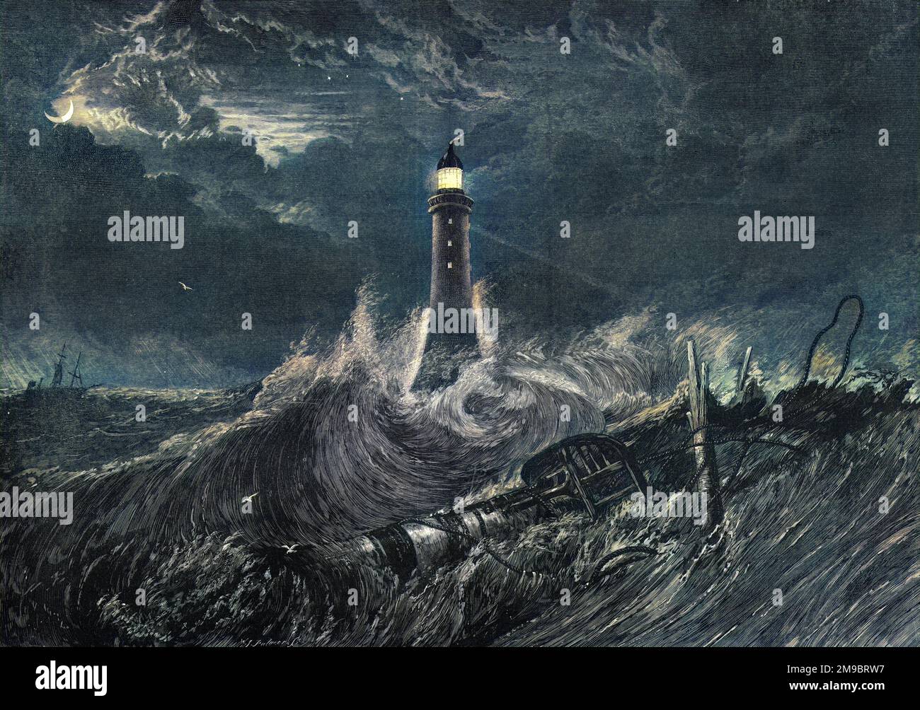 Eddystone Lighthouse, during a storm Stock Photo - Alamy