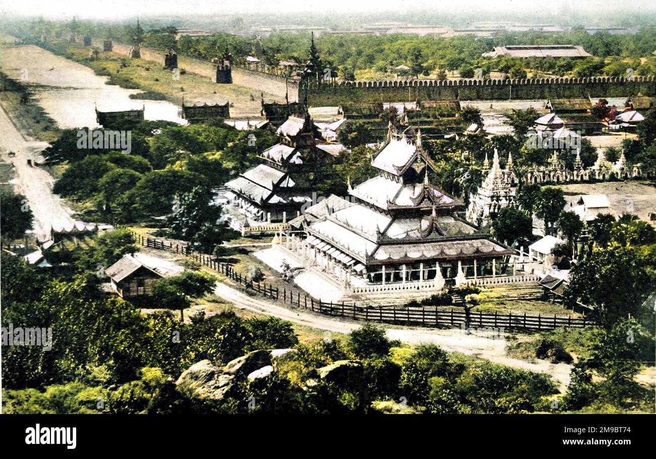 Aerial photograph showing the moat and inner walls of the fortified ...