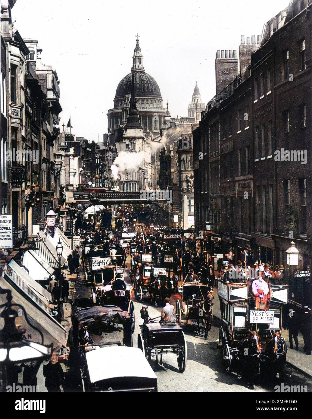 Photograph showing the view east along Fleet Street, towards Ludgate ...