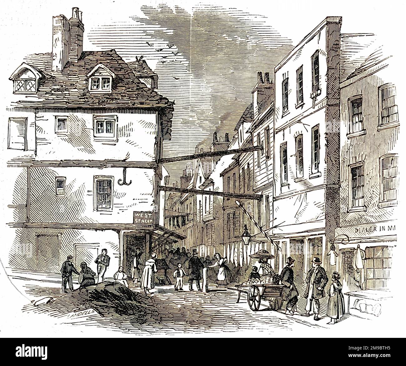 Street scene in Field Lane, London. At that time this street, old and ...