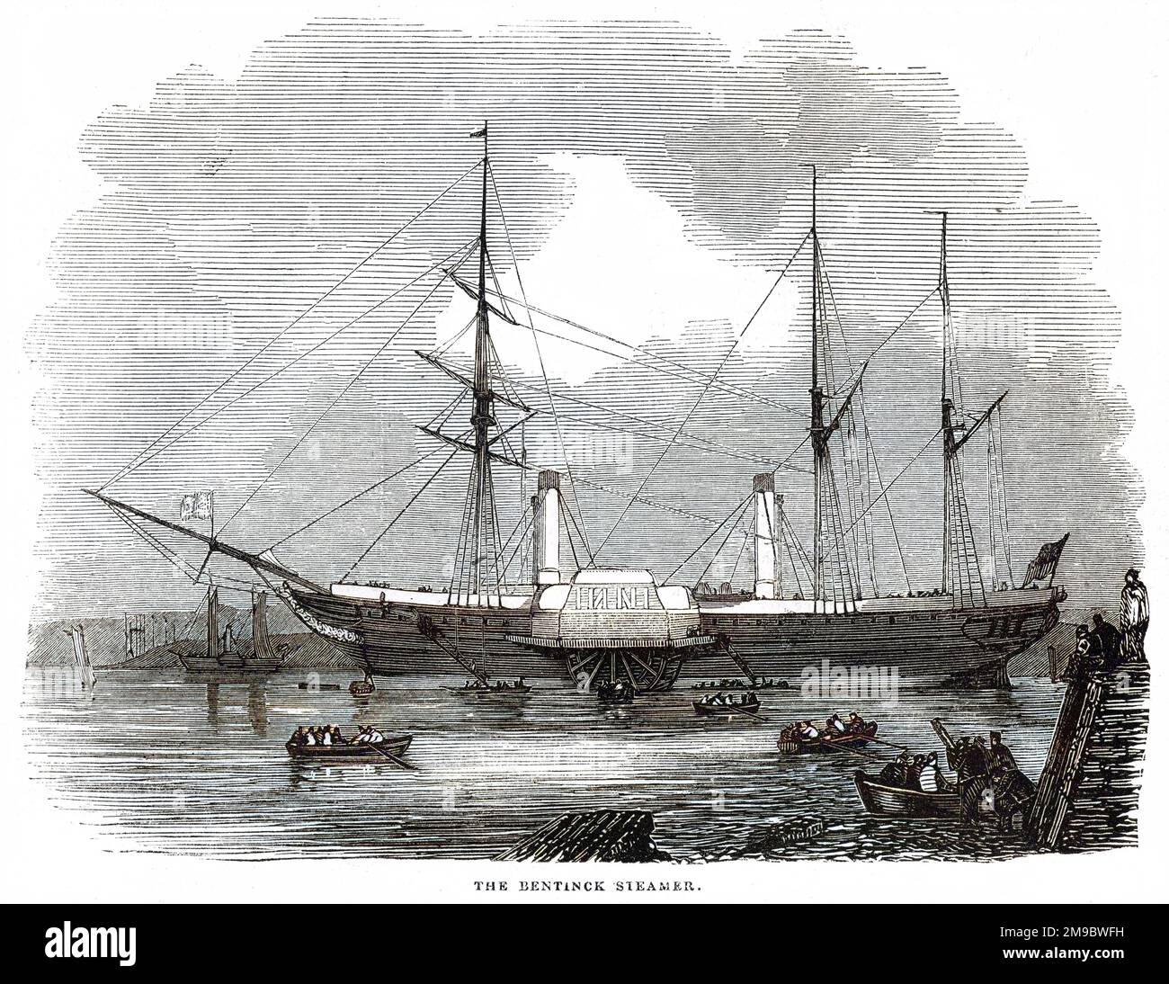 The steamship Bentinck, moored in the Thames, off Blackwall. The ship ...