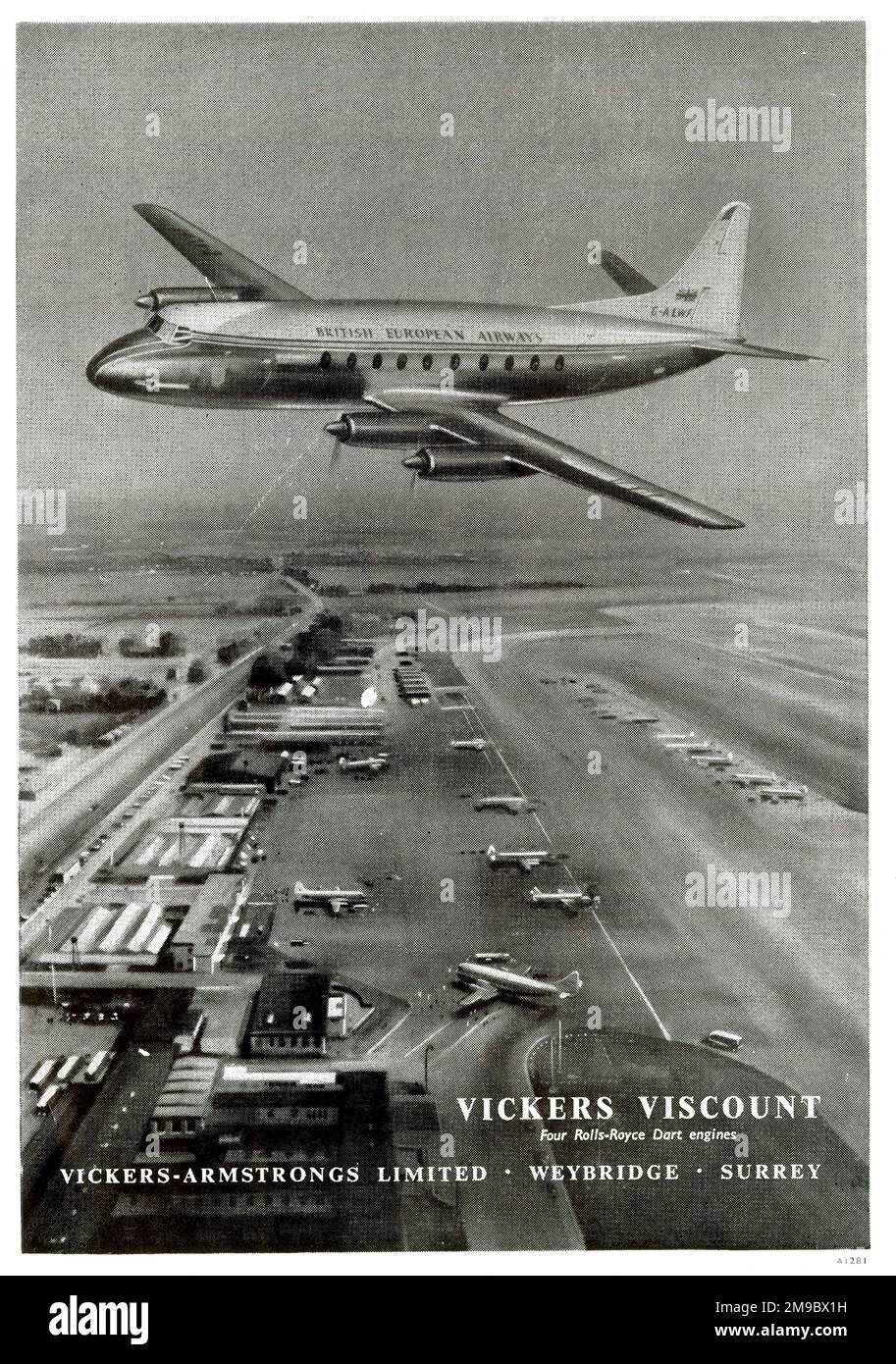 Advert, Vickers Viscount Airplane flown by British European Airways ...