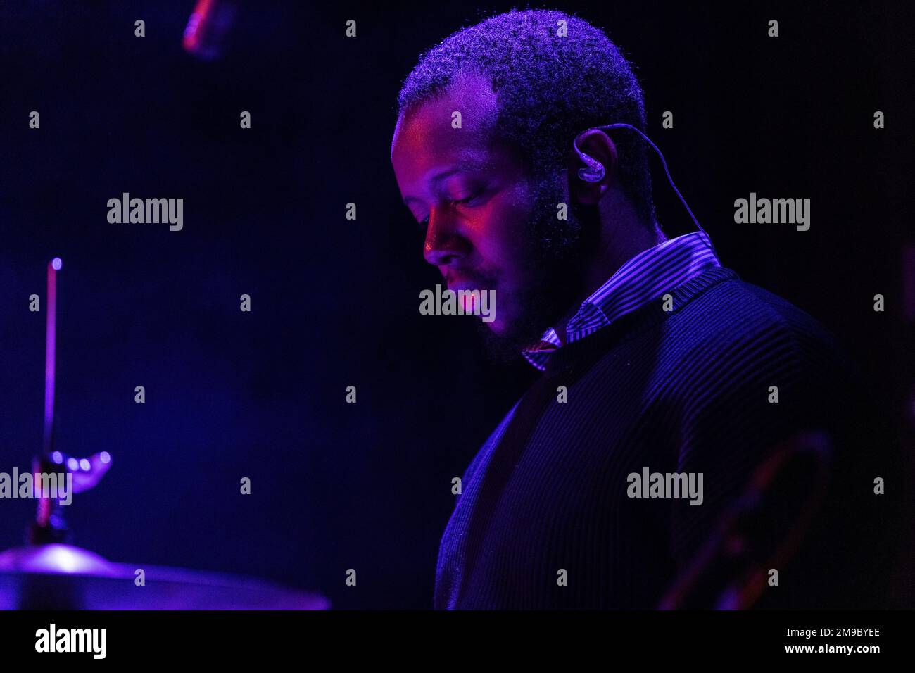 New York, USA. 16th Jan, 2023. Brian Richburg Jr., drums performs with ...
