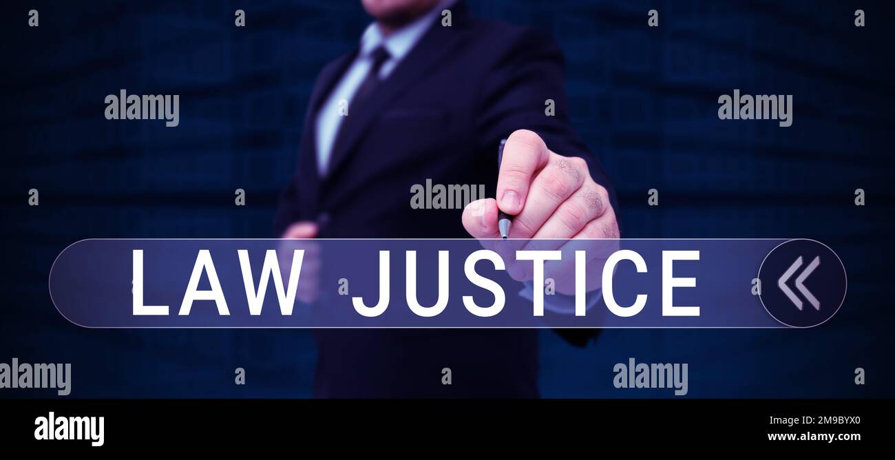 Text sign showing Law Justice. Word Written on a scheme or system of ...