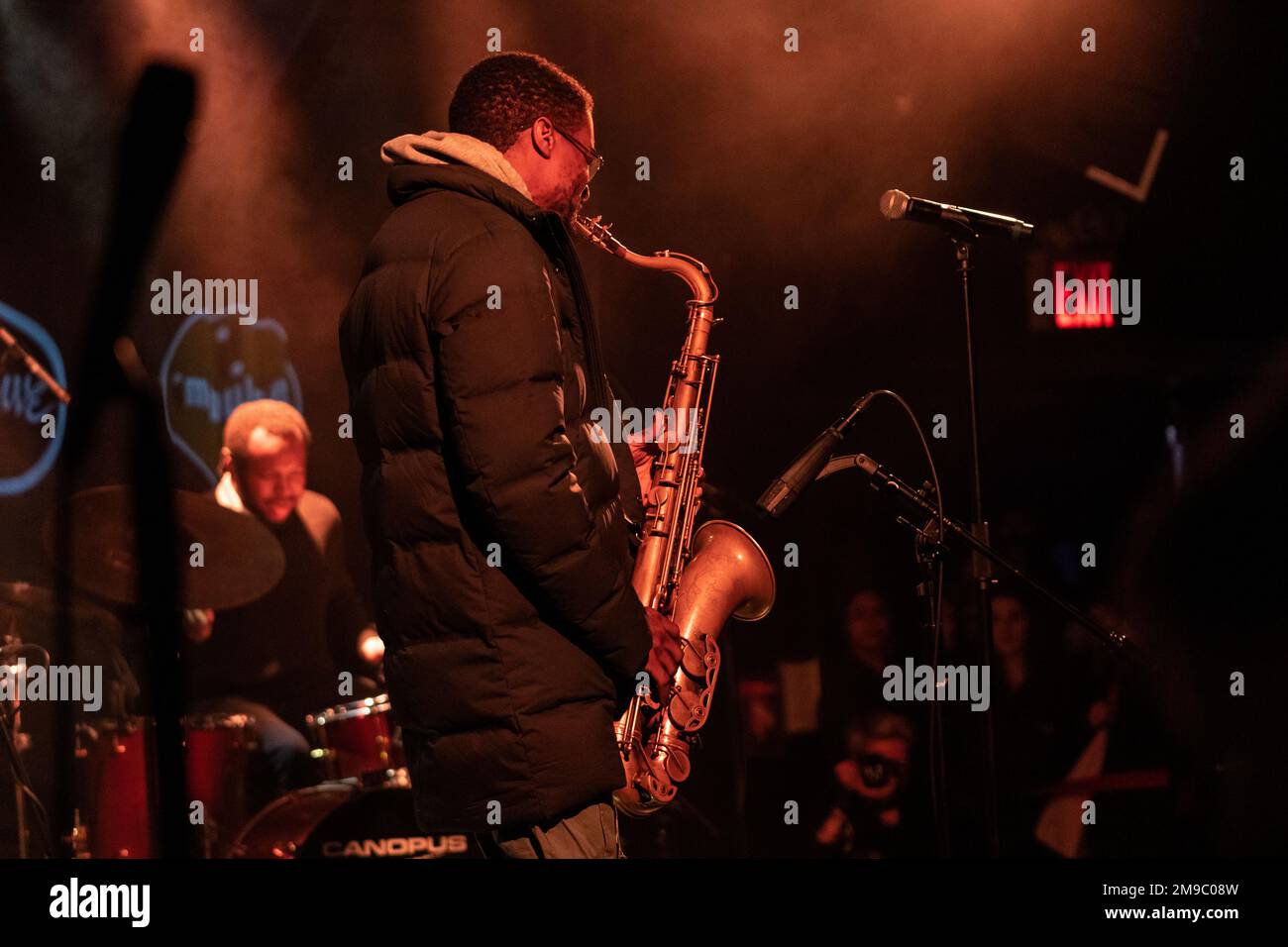 Morgan Guerin, sax performs with Julius Rodriguez during Winter ...