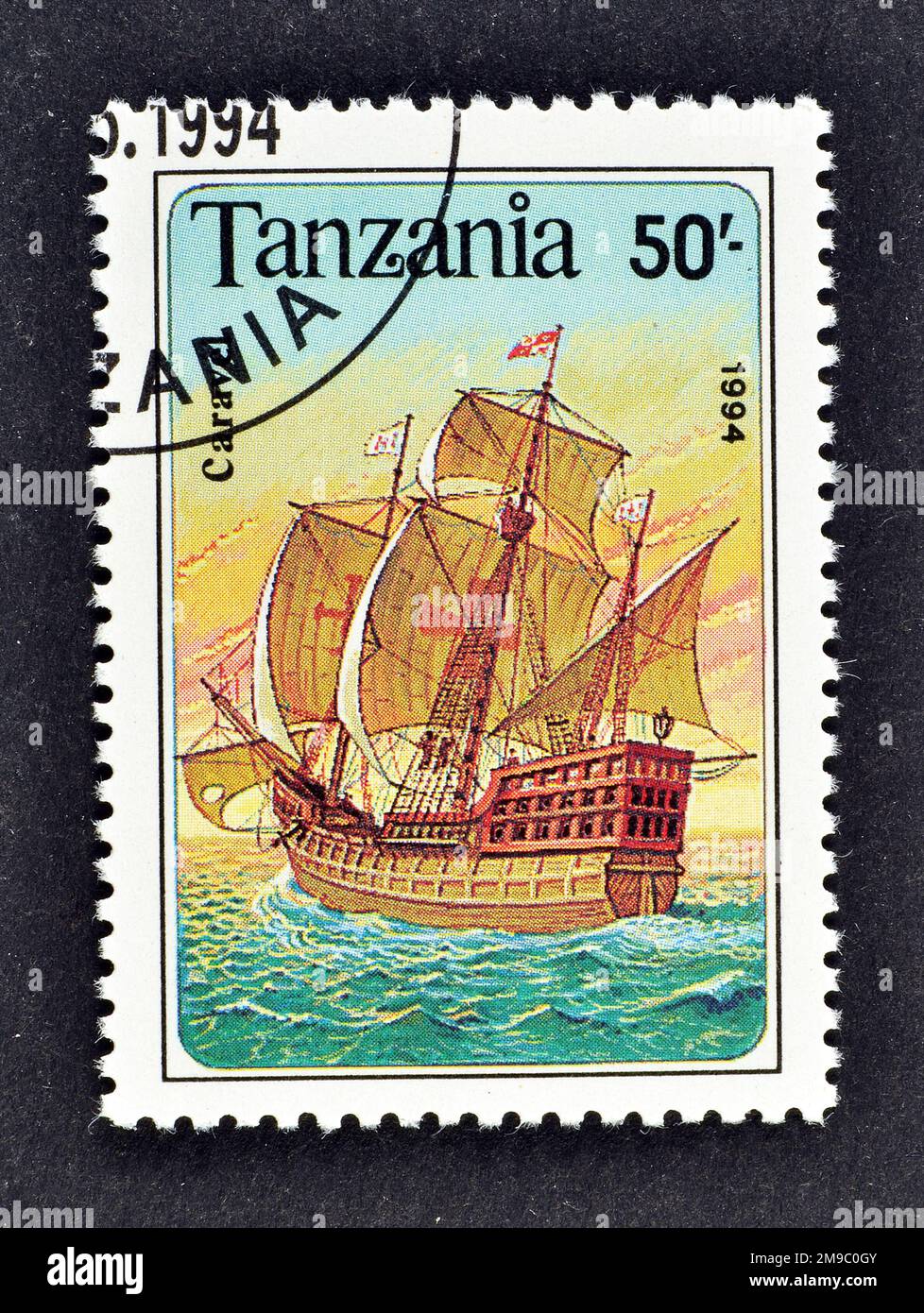 Cancelled postage stamp printed by Tanzania, that shows Caravelle ...