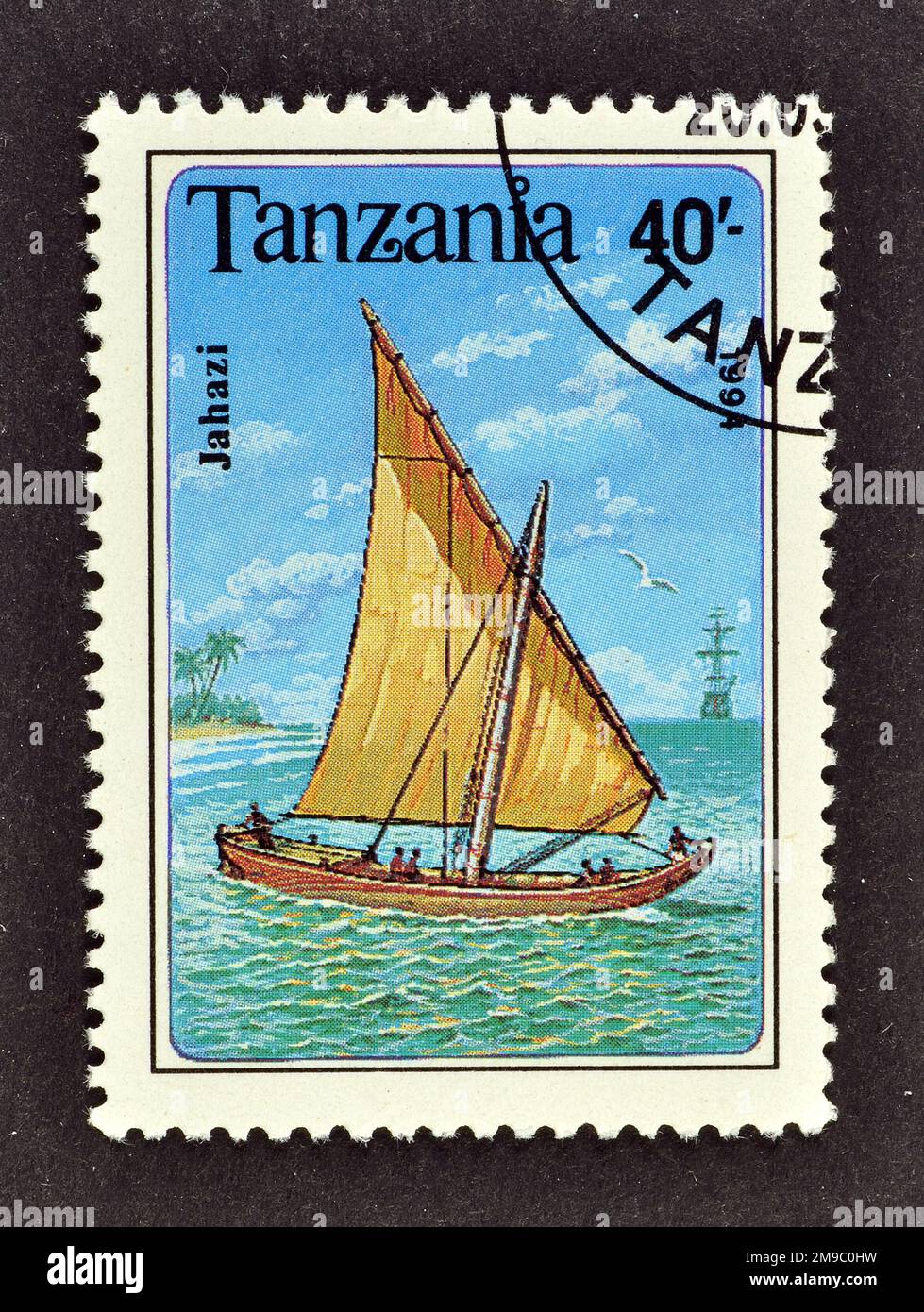 Cancelled postage stamp printed by Tanzania, that shows Jahazi sailing ...