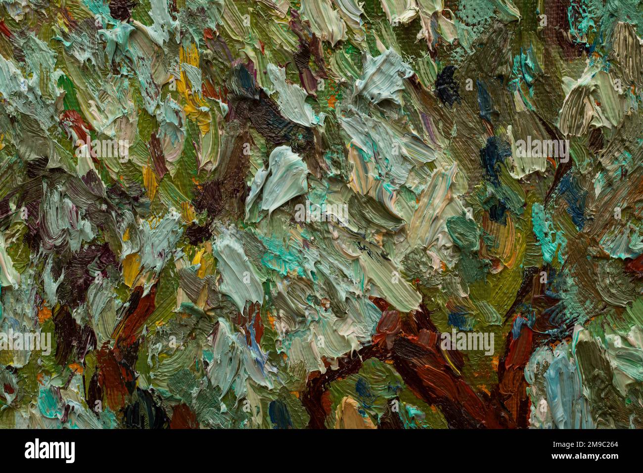 Beautiful oil painting on canvas. Fragment Olive Trees. Brush strokes ...