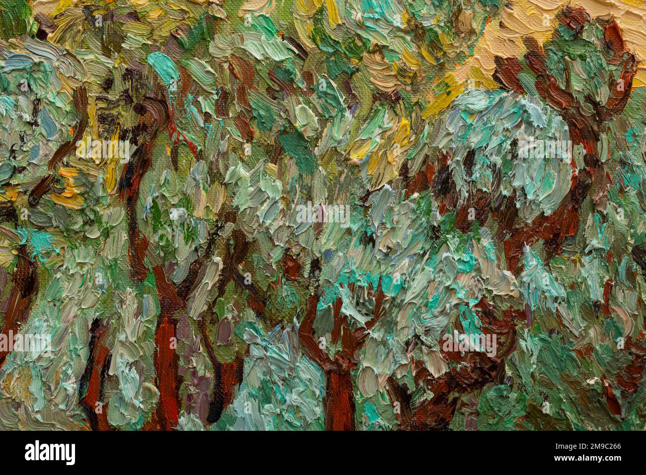 Beautiful oil painting on canvas. Fragment Olive Trees. Brush strokes ...