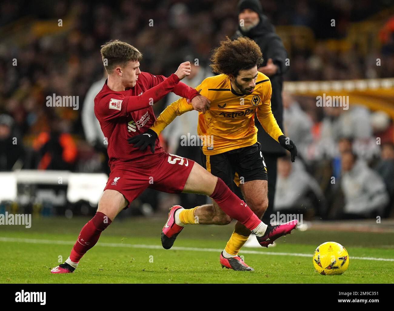 Liverpool's Ben Doak (left) and Wolverhampton Wanderers' Rayan Ait ...
