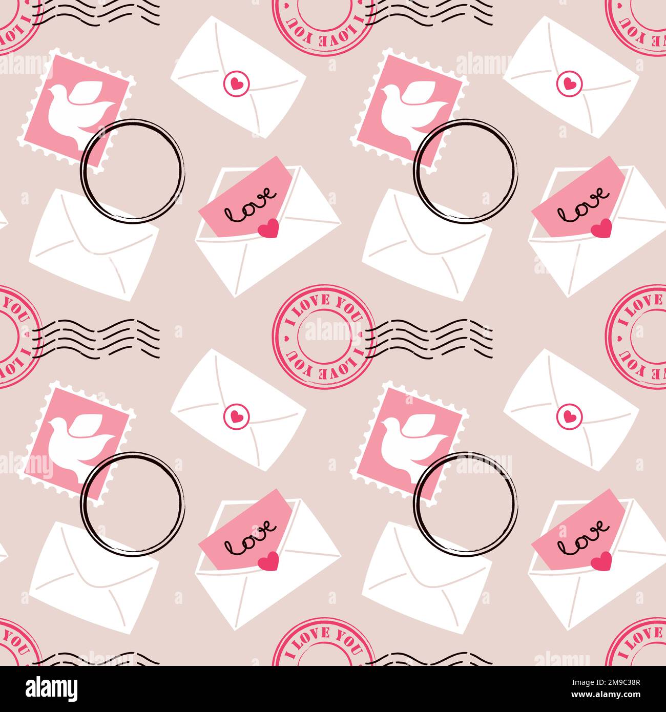 Valentine's seamless pattern with love envelopes. Vector illustration ...