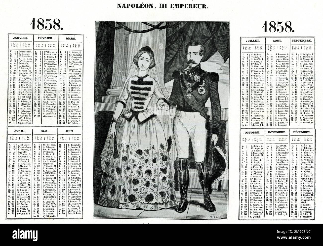 Napoleon III and Empress Eugenie, Calendar for 1858 Stock Photo - Alamy