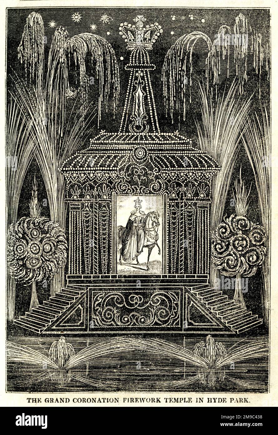 Grand Firework Temple in Hyde Park, London, for the Coronation of Queen ...