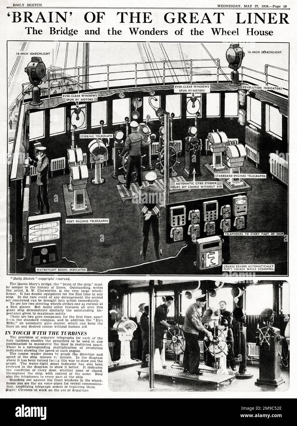 The Bridge and Wheel House of the Queen Mary - 'Brain' of the Great ...