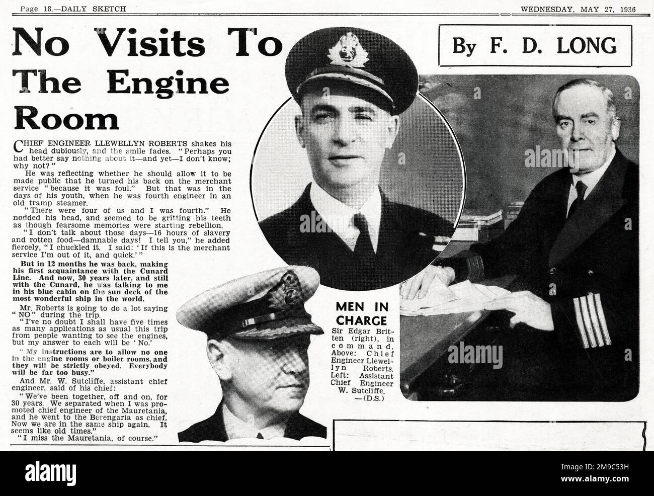 Three men in charge of the Queen Mary - Captain, Chief and Assistant ...