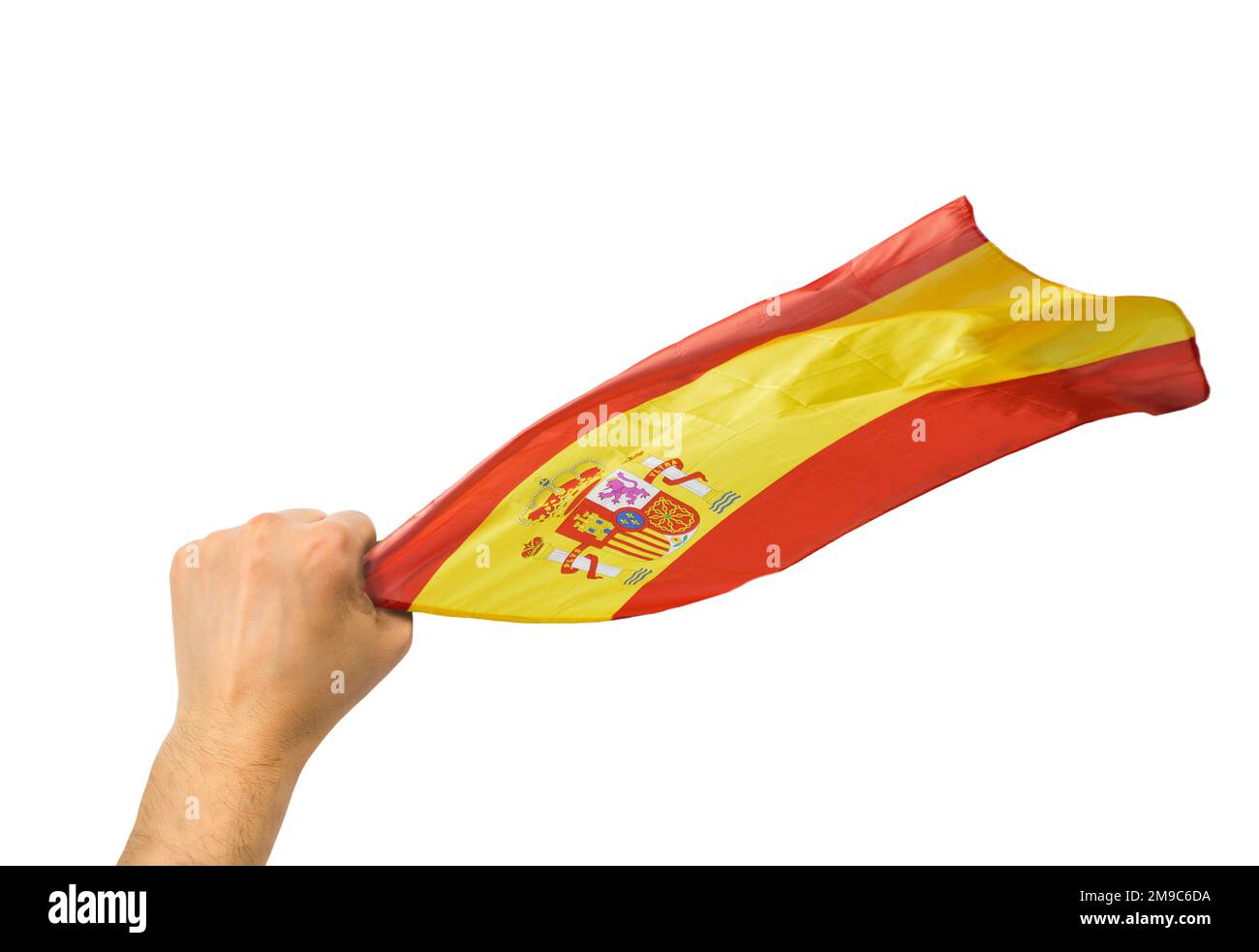 Spanish fan holding the flag of Spain isolate with white background ...