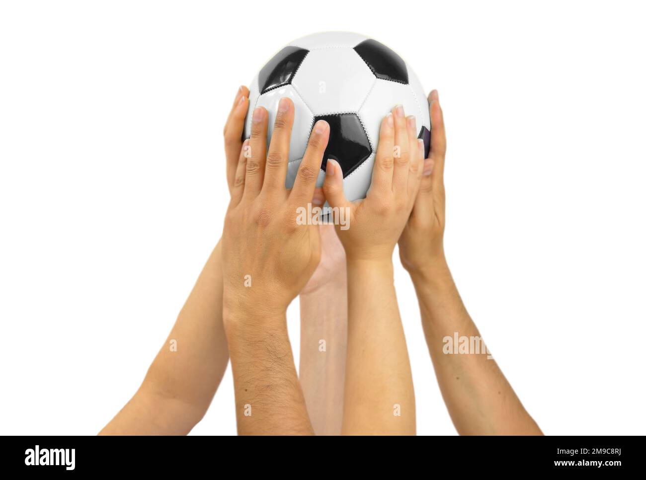 Group of football fans holding a soccer ball with white background ...