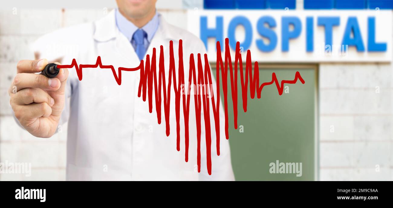 drawing chart heartbeat next hospital building Stock Photo - Alamy
