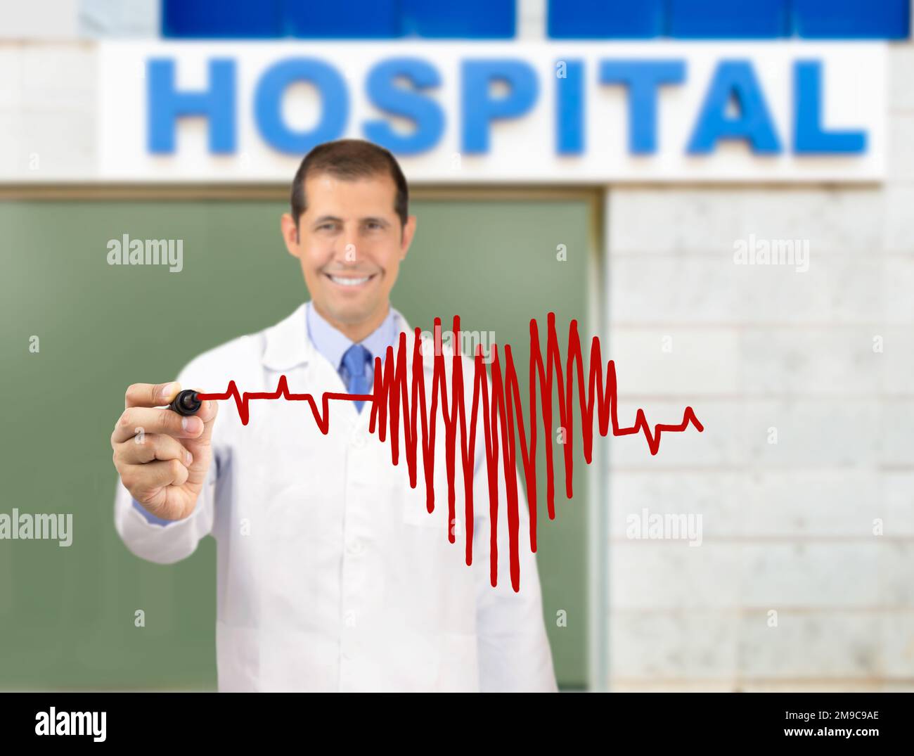 drawing chart heartbeat next hospital building Stock Photo - Alamy