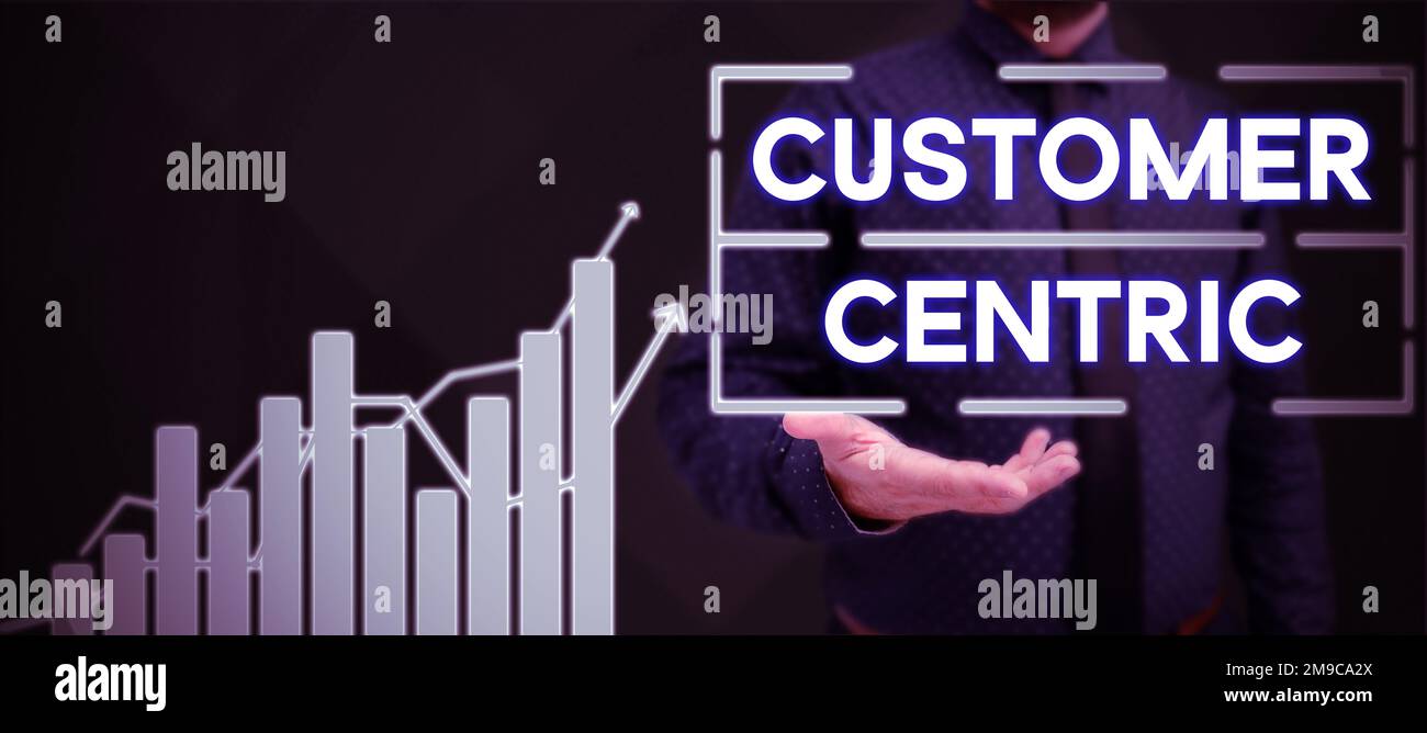 Hand writing sign Customer Centric. Business idea process of looking ...