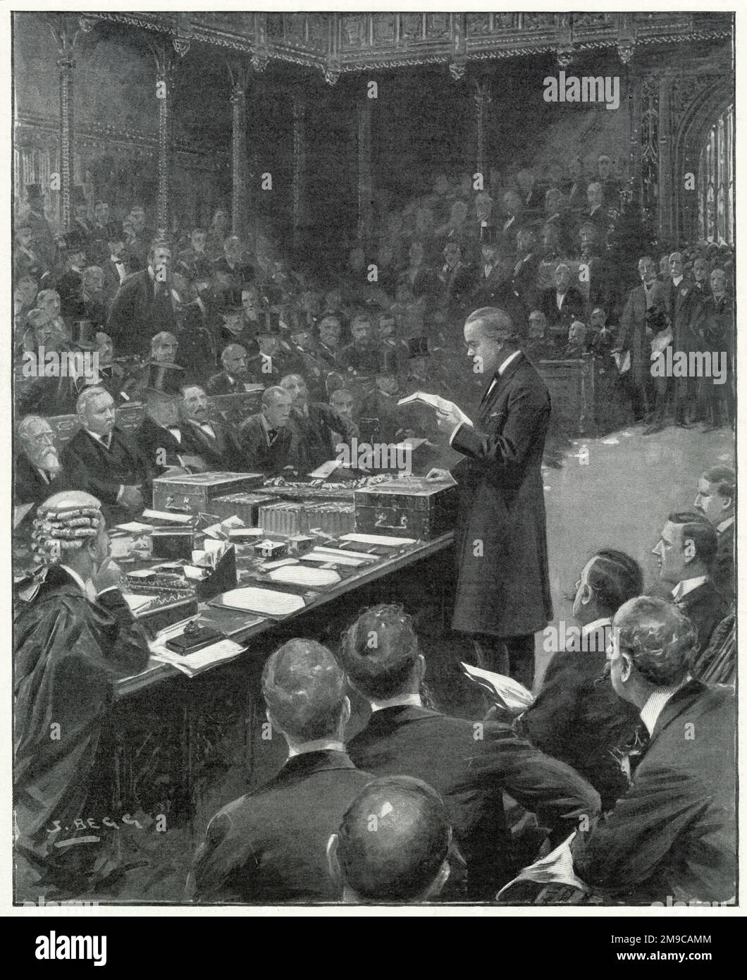 Arthur Balfour in the House of Commons, reading the peace treaty of ...