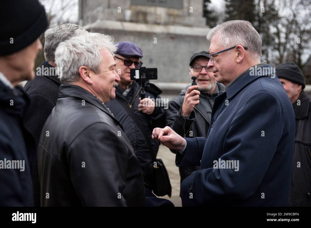 The Russia's ambassador to Poland, Sergey Andreev (on the right) speaks ...