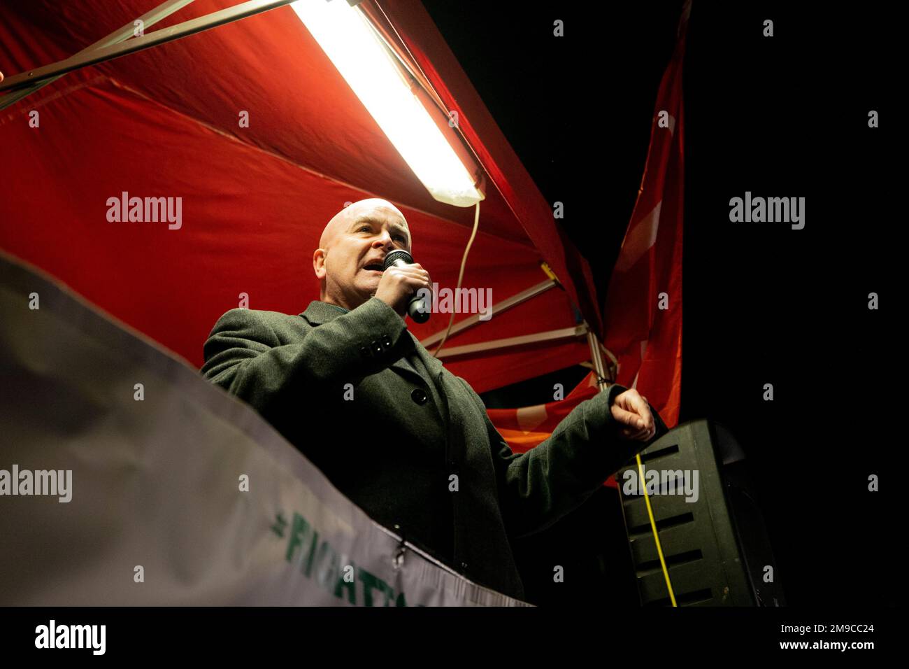 London, UK. 16th Jan, 2023. Mick Lynch, the head of the National Union ...