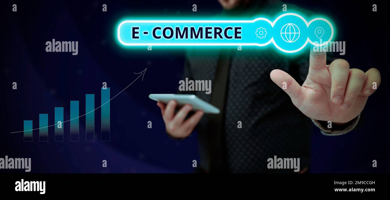 Conceptual caption E Commerce. Concept meaning commercial transactions ...