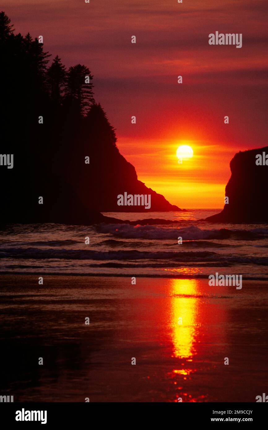 1990s SUNSET PACIFIC OCEAN OLYMPIC NATIONAL PARK WASHINGTON STATE USA ...