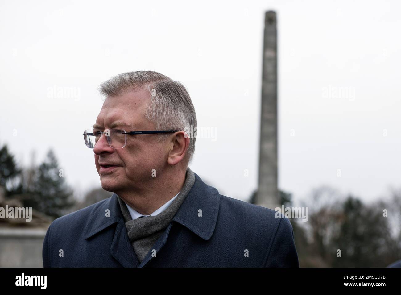 The Russia's ambassador to Poland, Sergey Andreev is seen at the Soviet soldiers cemetery in ...