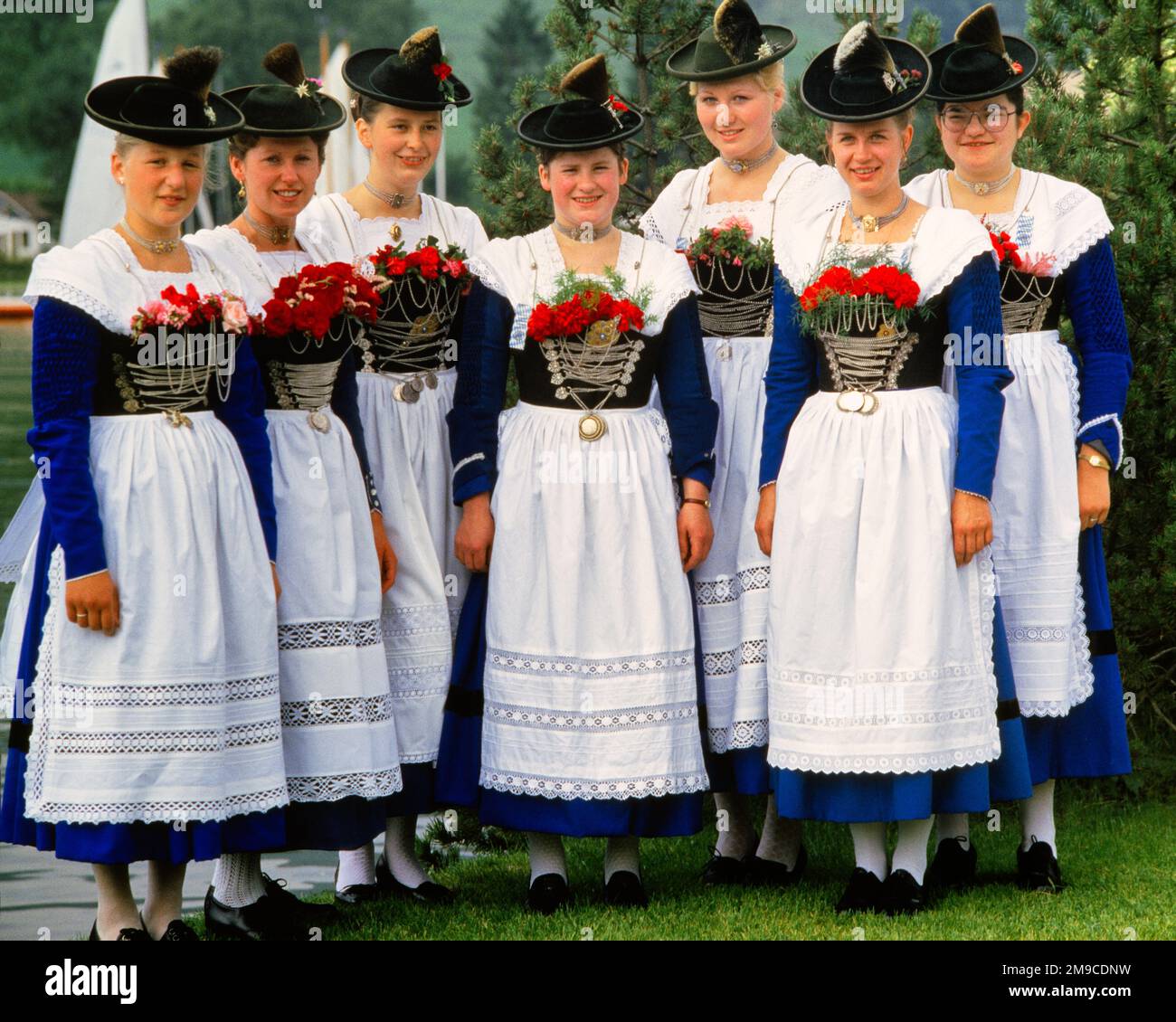 1980s GERMAN GIRLS WEARING TYPICAL MIESBACHER COSTUMES OF BAVARIAN ...