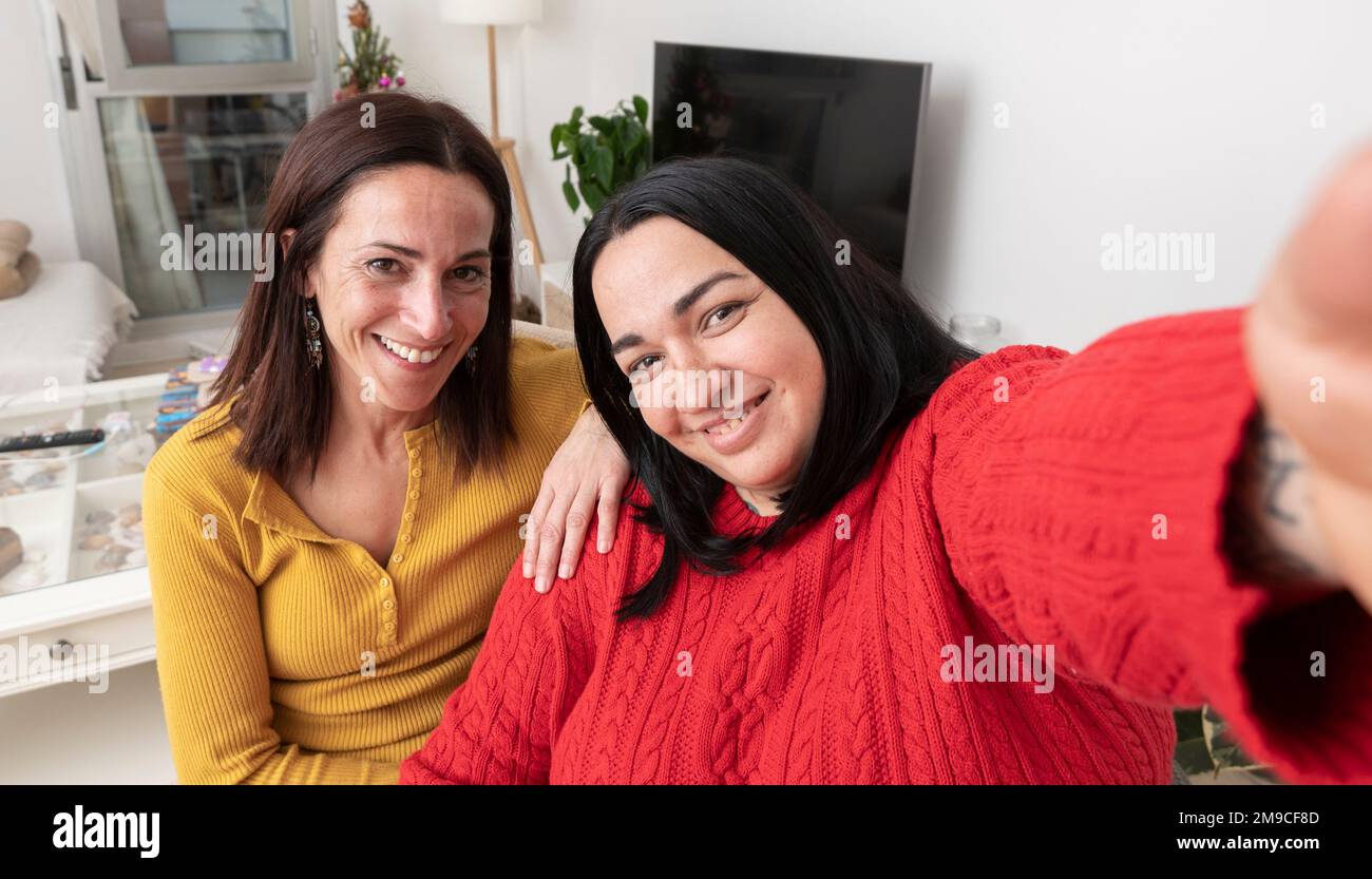Diverse friends taking a selfie at home. Diversity concept Stock Photo - Alamy