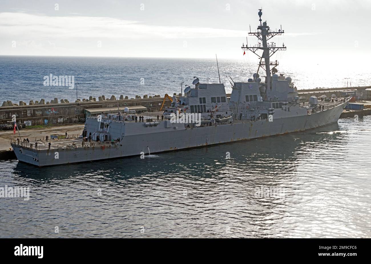 USS Thomas Hudner (DDG-116) berthed in the harbor of Ponta Delgada ...
