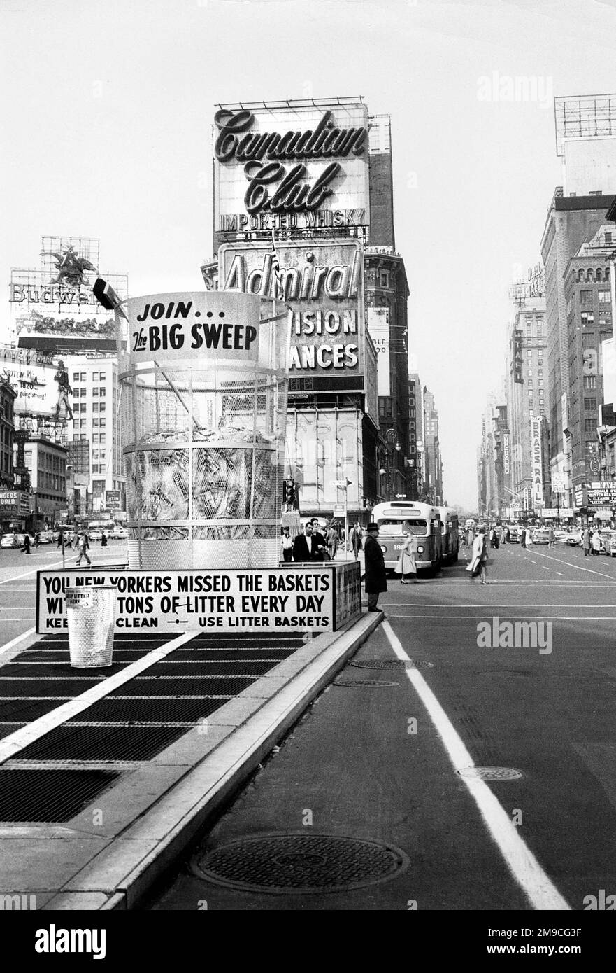 Large Trash Can with sign that reads "Join the Big Sweep" Times Square ...