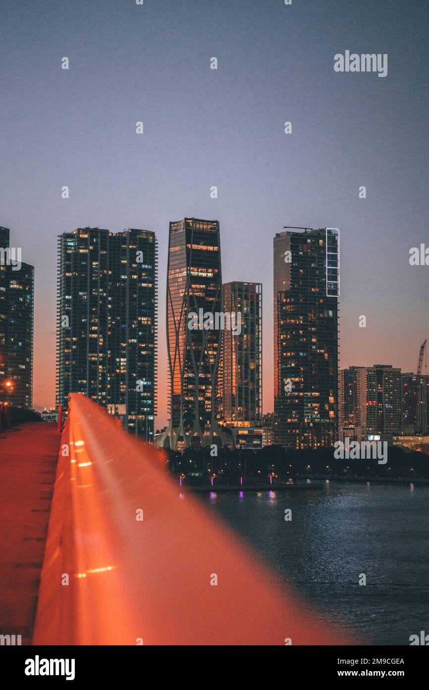 country skyline at night miami downtown Stock Photo - Alamy
