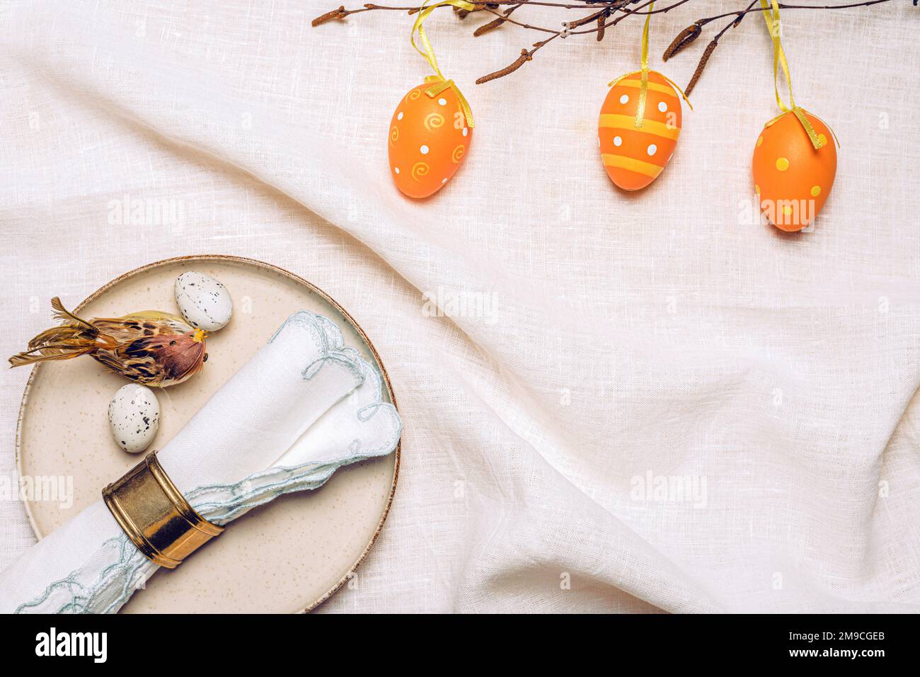 Set table with decor for a traditional Easter dinner Stock Photo - Alamy
