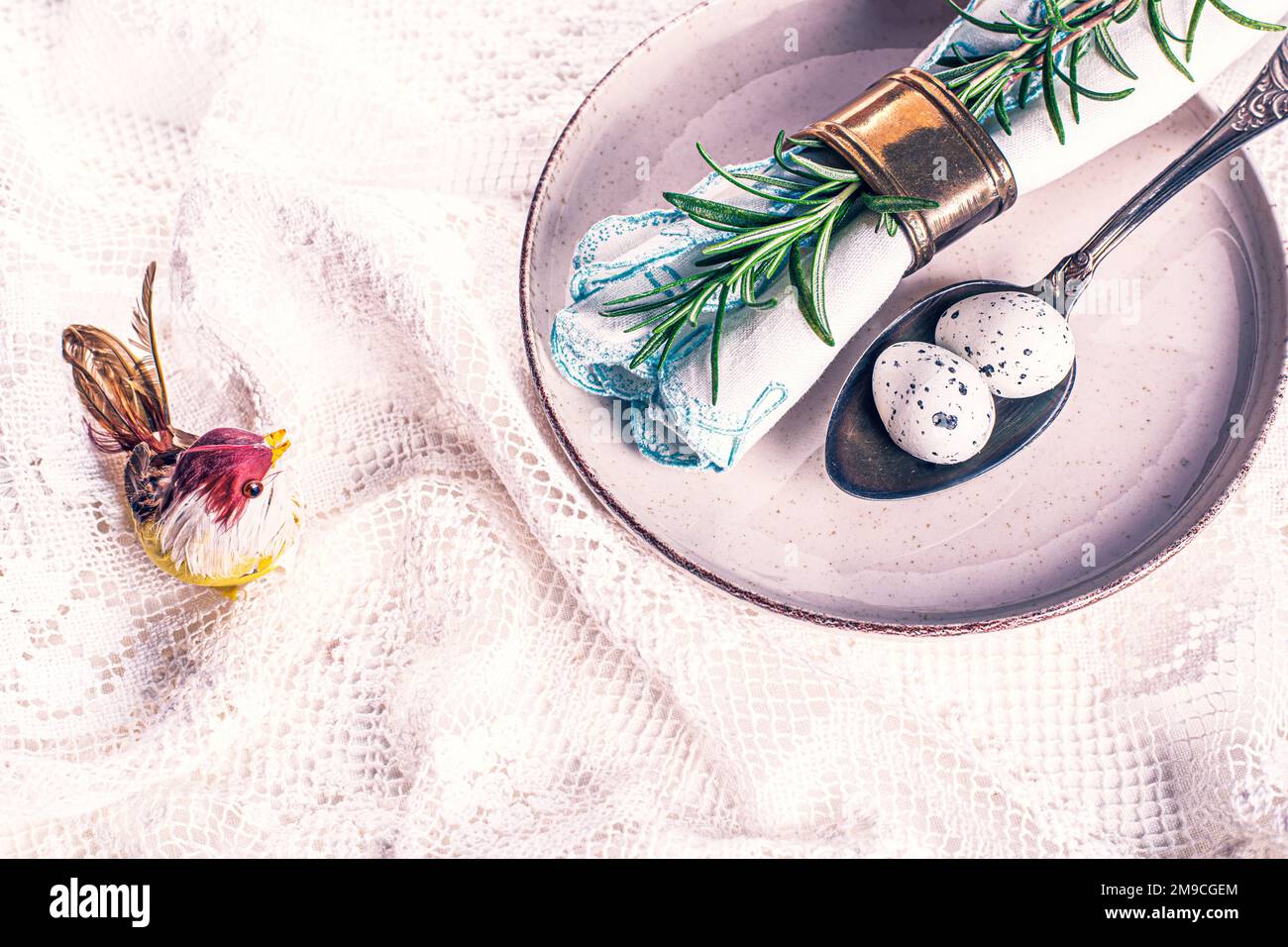 Set table with decor for a traditional Easter dinner Stock Photo - Alamy