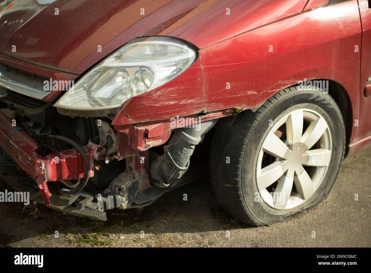 Wrecked car. Damaged transport. Crumpled metal Stock Photo - Alamy