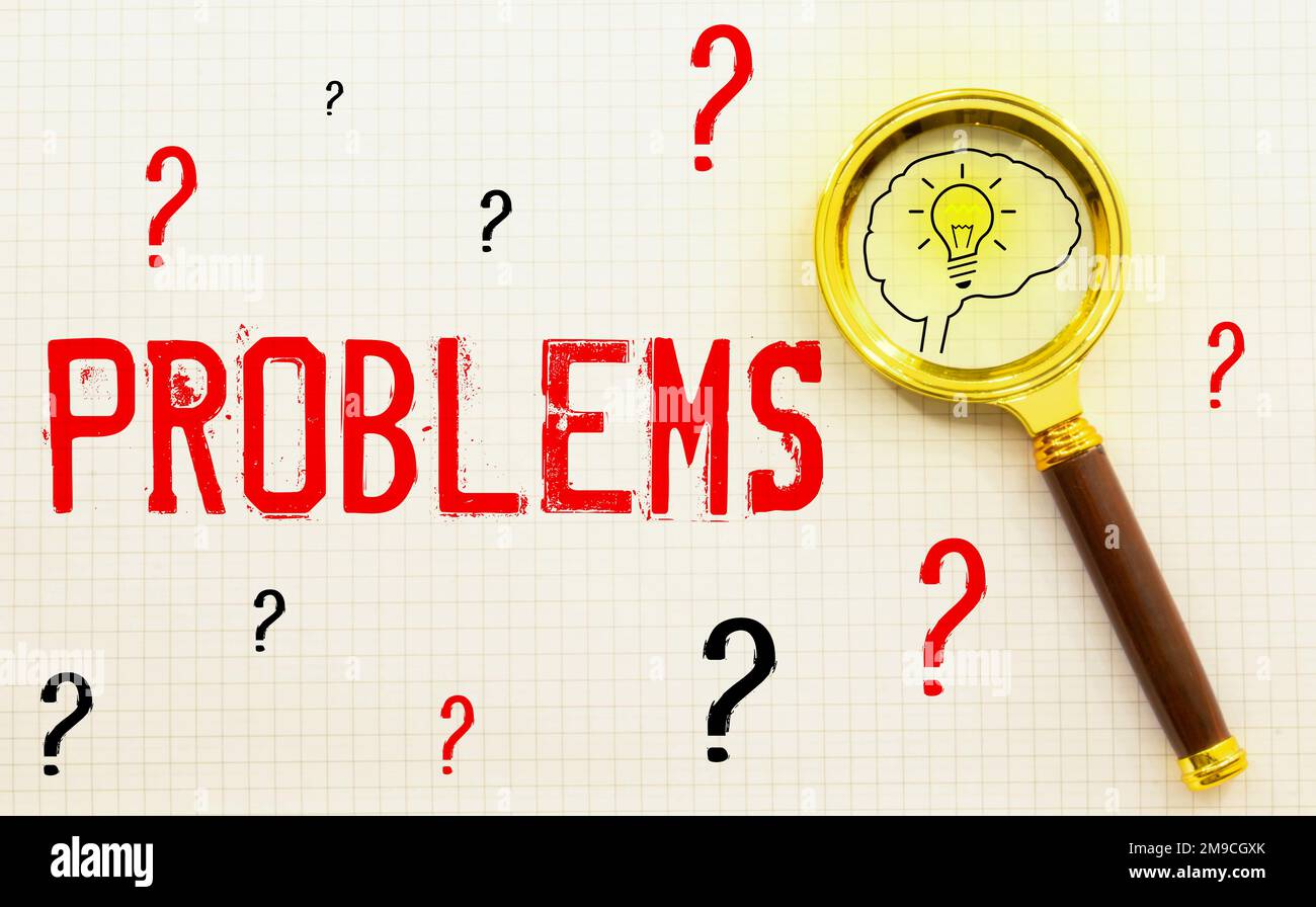 Hand showing PROBLEM word through magnifying glass Stock Photo - Alamy