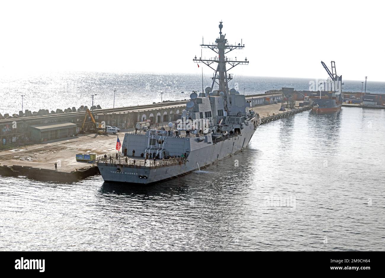 USS Thomas Hudner (DDG-116) berthed in the harbor of Ponta Delgada ...