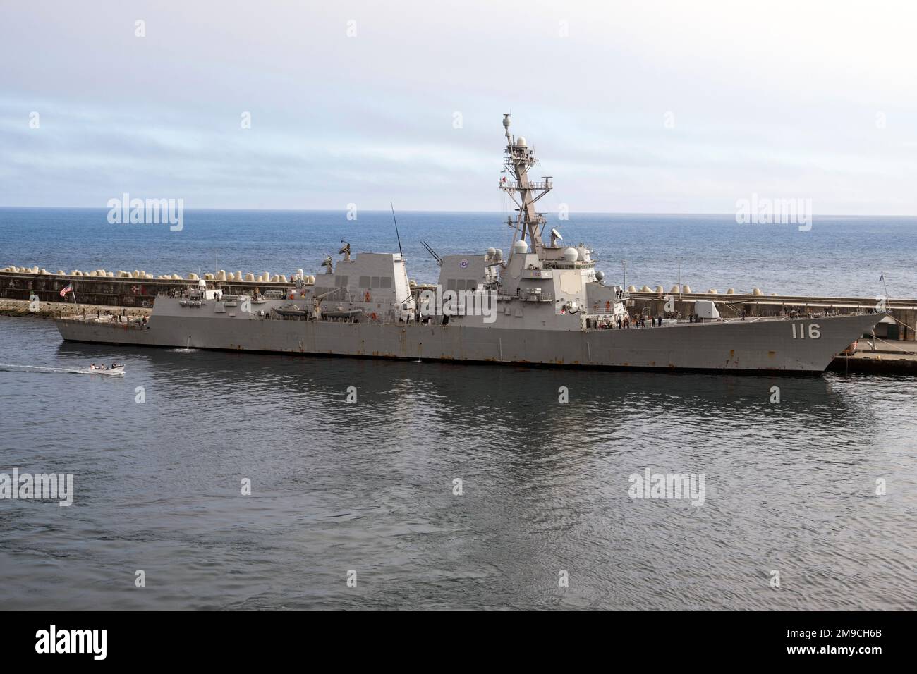 USS Thomas Hudner (DDG-116) berthed in the harbor of Ponta Delgada ...