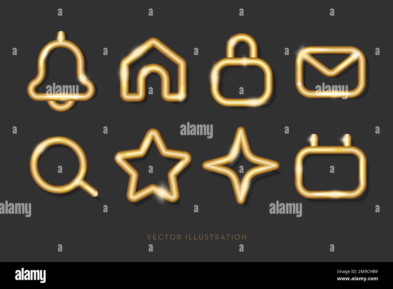 3d Shining Golden social media icon set. 3D minimal vector illustration ...