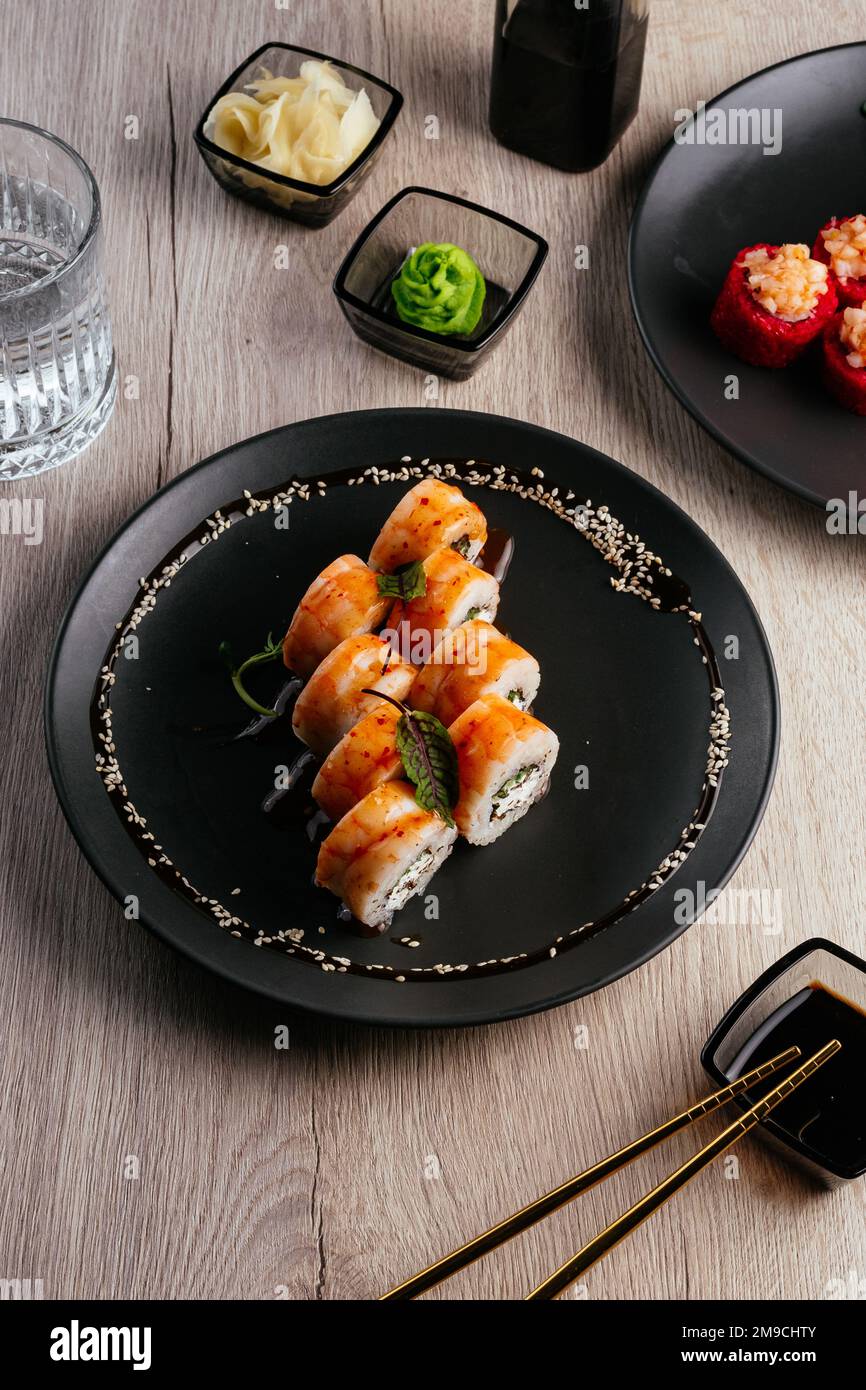 philadelphia sushi roll with shrimp Stock Photo - Alamy