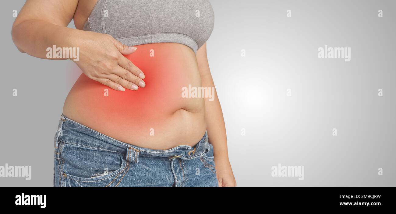 Appendicitis, Acute stomach is on the woman's body gray Background ...