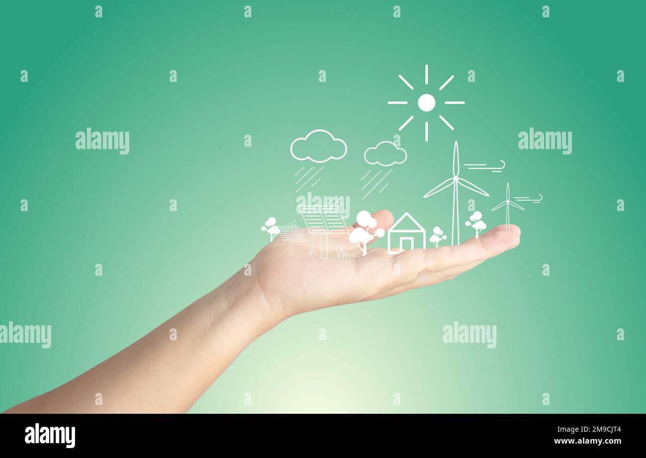 Eco energy in my hand, icon concept Stock Photo - Alamy